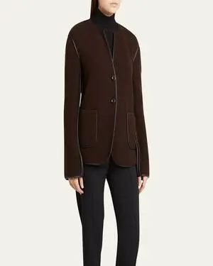 Giorgio Armani Leather Piping Cashmere Fleece Short Coat