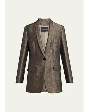 Giorgio Armani Geometric Silk Jacquard Single-breasted Blazer - Black
