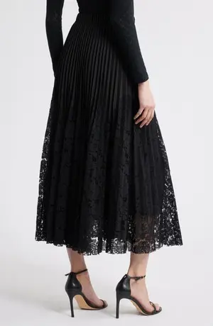 NIKKI LUND Madaleine Pleated Lace Skirt - Black
