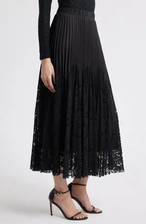 NIKKI LUND Madaleine Pleated Lace Skirt - Black