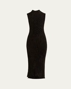 Giorgio Armani Ribbed Chenille Sleeveless Midi Dress