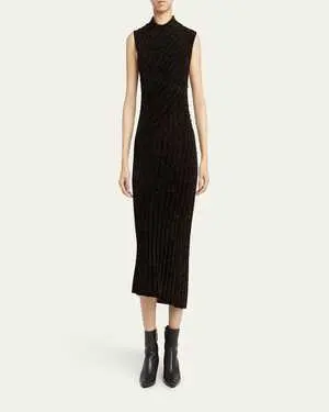 Giorgio Armani Ribbed Chenille Sleeveless Midi Dress