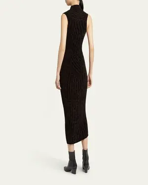 Giorgio Armani Ribbed Chenille Sleeveless Midi Dress