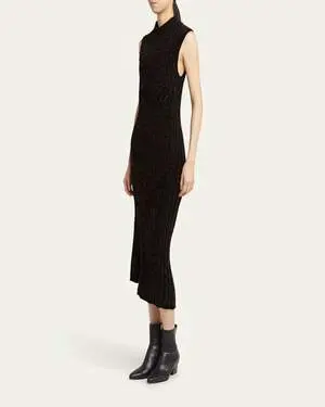 Giorgio Armani Ribbed Chenille Sleeveless Midi Dress