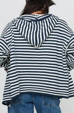 Princess Polly Striped Oversized Zip Hoodie - Navy