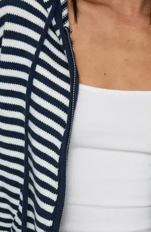 Princess Polly Striped Oversized Zip Hoodie - Navy
