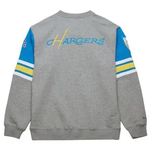 Mitchell & Ness Los Angeles Chargers All Over Vintage Logo Crewneck Sweatshirt - Heather Gray