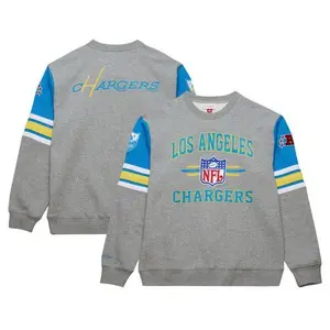 Mitchell & Ness Los Angeles Chargers All Over Vintage Logo Crewneck Sweatshirt - Heather Gray
