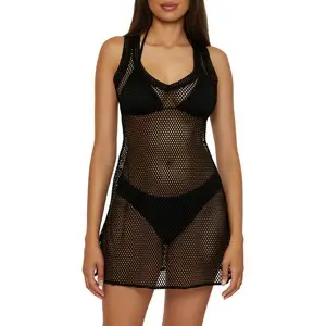 BCA BY REBECCA VIRTUE Fishnet Cover-up Mini Sundress Black