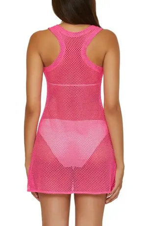 BCA BY REBECCA VIRTUE Fishnet Cover-up Mini Sundress - Neon Pink