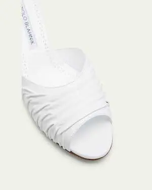 Manolo Blahnik Ruched Leather Slide Sandals