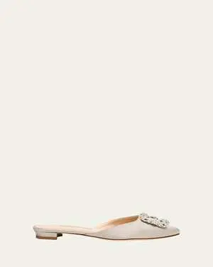 Manolo Blahnik Hangisi Satin Ballerina Flats - Gray