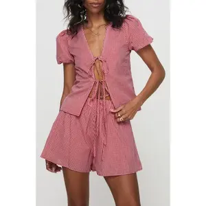 Princess Polly Gingham Tie-front Top & Shorts Set