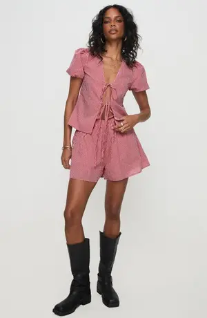 Princess Polly Gingham Tie-front Top & Shorts Set