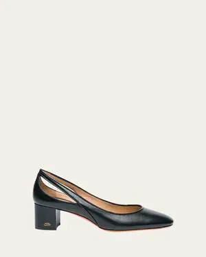 Santoni Cut-out Leather Block Heel Pumps - Black