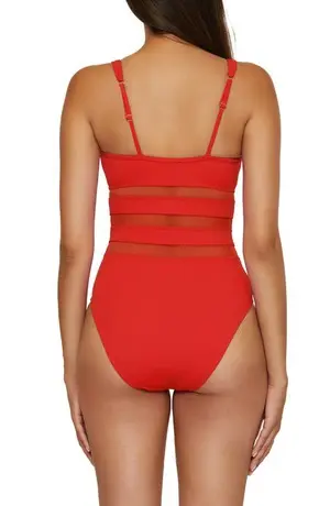 BECCA By Rebecca Virtue Mesh Inset One-piece Swimsuit - Ruby