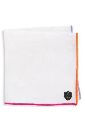 CLIFTON WILSON Multicolor Trim Linen Pocket Square - White