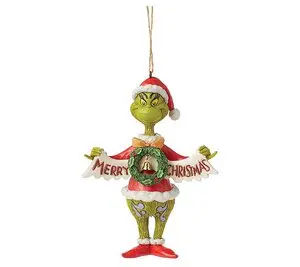 JIM SHORE Grinch Grinch Holding Banner Hangi Ng Ornament - One-color