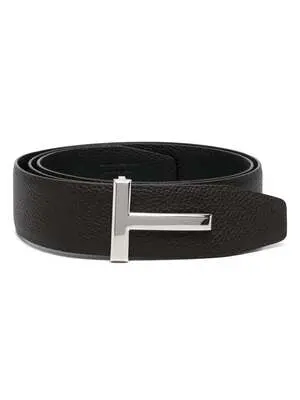TOM FORD Grained Leather T Icon Reversible Belt - Brown