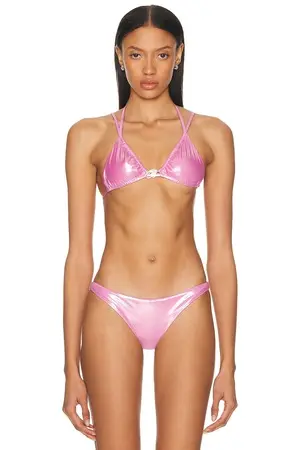 Blumarine Laminated Bikini Top - Wild Rose