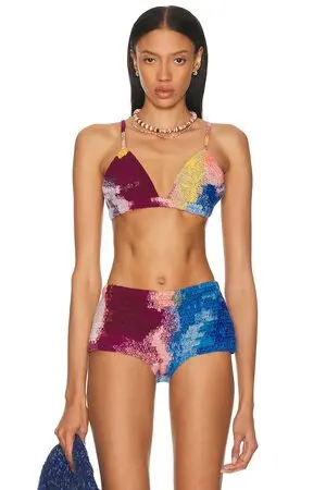 Gabriela Hearst Hina Bra Top In Blue,burgundy - Aurora Multi