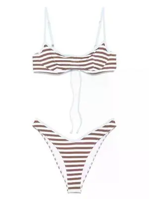 Frankies Bikinis Striped Bikini Set - White