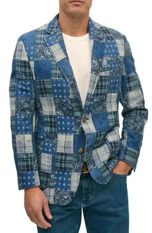 Brooks Brothers Classic Fit Cotton Patchwork Madras Sport Coat - Navy