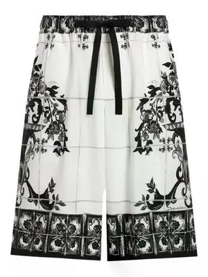 Dolce & Gabbana Maiolica Print Bermuda Shorts White