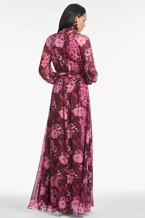 Sachin & Babi Vera Floral Chiffon Gown - Raspberry Floribunda
