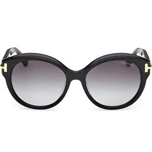 TOM FORD Icon 57mm Gradient Round Sunglasses - Shiny Black Beveled / Smoke