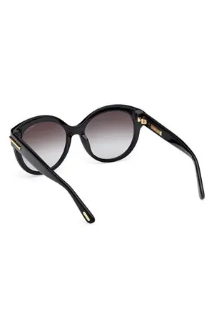 TOM FORD Icon 57mm Gradient Round Sunglasses - Shiny Black Beveled / Smoke