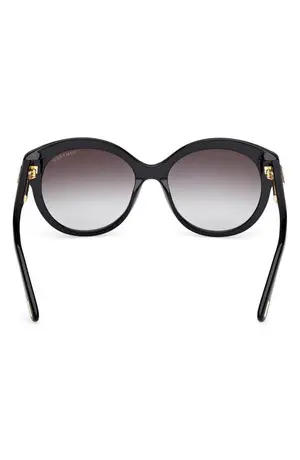 TOM FORD Icon 57mm Gradient Round Sunglasses - Shiny Black Beveled / Smoke