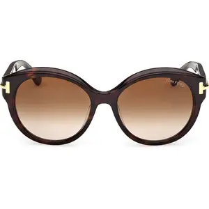 TOM FORD Icon 57mm Gradient Round Sunglasses - Shiny Dark Havana Beveled