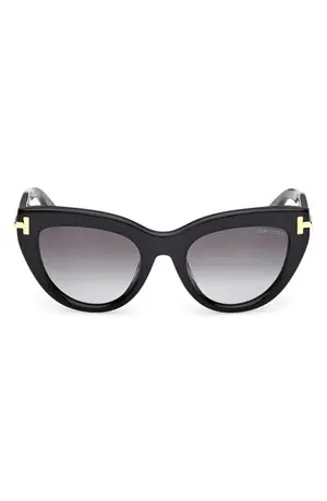 TOM FORD Icon 52mm Cat Eye Sunglasses - Shiny Black Beveled / Smoke