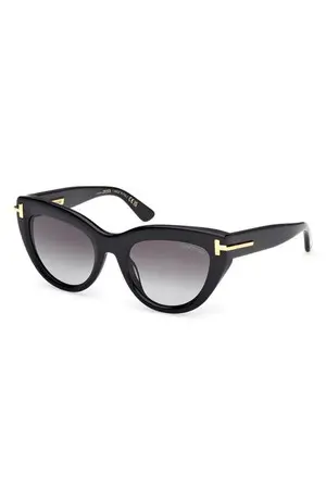 TOM FORD Icon 52mm Cat Eye Sunglasses - Shiny Black Beveled / Smoke