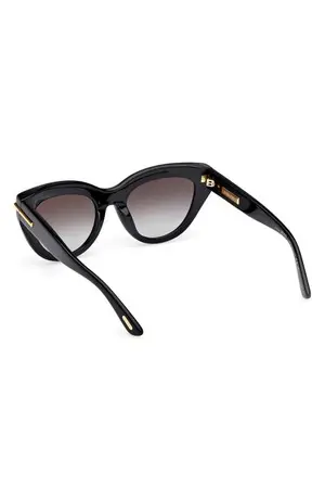 TOM FORD Icon 52mm Cat Eye Sunglasses - Shiny Black Beveled / Smoke