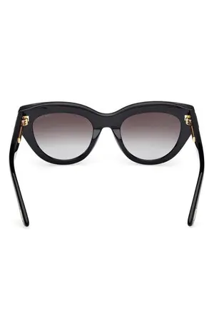 TOM FORD Icon 52mm Cat Eye Sunglasses - Shiny Black Beveled / Smoke