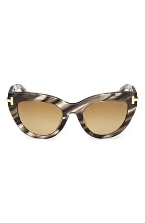 TOM FORD Icon 52mm Cat Eye Sunglasses Striped Black Champagne