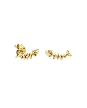 SYDNEY EVAN 14k Yellow Diamond Fishbone Stud Earrings - Gold