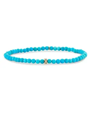 SYDNEY EVAN 14k Yellow Gold Diamond And Turquoise Beaded Bracelet - Blue