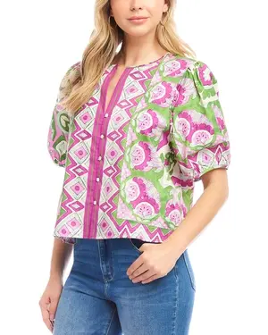 Karen Kane Puff Sleeve Button-front Top