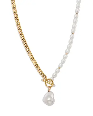 Bloomingdale'S Freshwater Pearl And Diamond Toggle Necklace - Gold