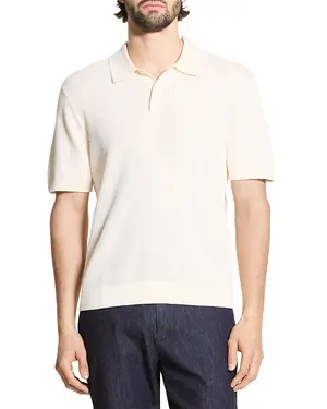 Theory Mesh Short Sleeve Polo In Tactile Cotton Eggshell