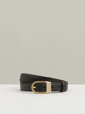 REISS Leather Belt With Curved Buckle - Black