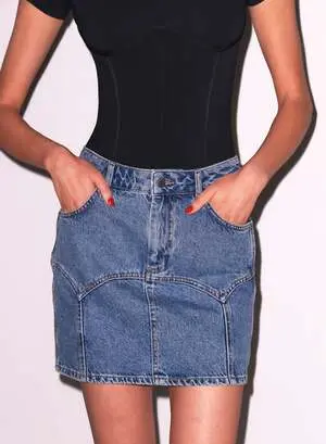 FLEUR DU MAL Denim Mini Skirt - Acid Denim Blue