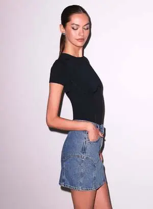 FLEUR DU MAL Denim Mini Skirt - Acid Denim Blue