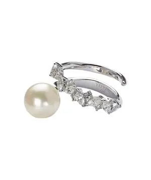 Yeprem Pearlescent White Gold Ring With Diamonds And Pearl - Silver
