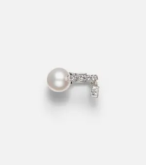 Yeprem Pearlescent 18kt White Gold Single Ear Cuff With Diamonds And Freshwater Pearl - Silver