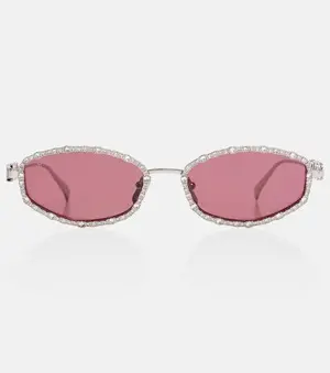 Gucci Crystal-embellished Oval Sunglasses - Pink