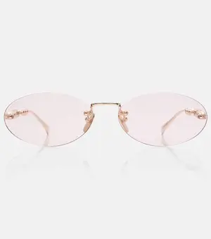 Gucci Logo Embellished Oval Sunglasses - Pink